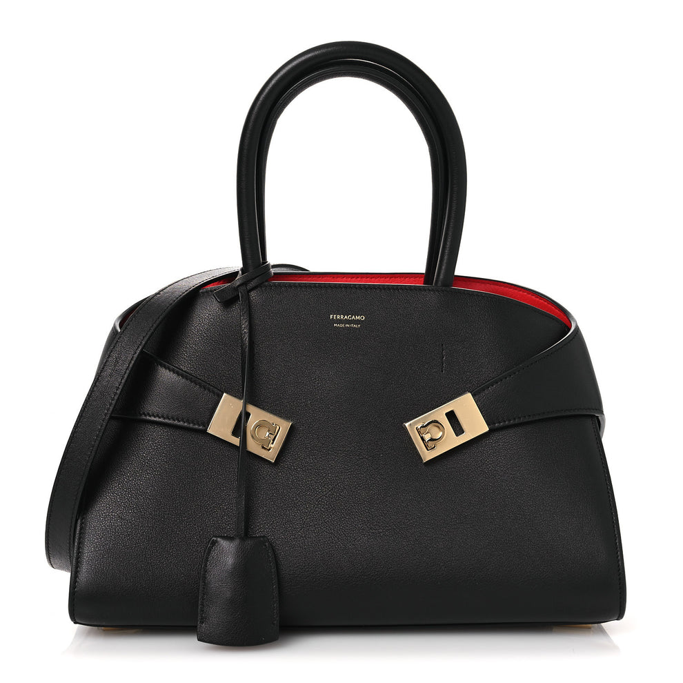 Salvatore Ferragamo Calfskin Medium Hug Soft Bicolor Shoulder Bag Black ...