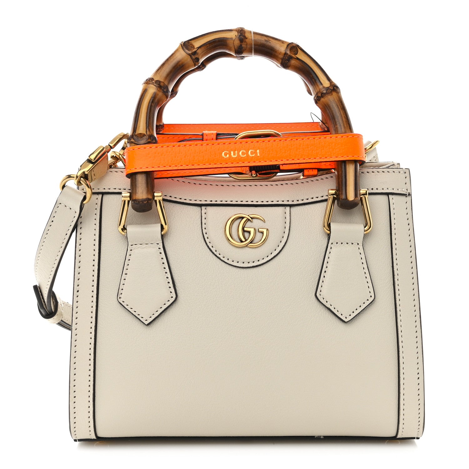 Gucci Wonka Grain Calfskin Mini Diana Tote Bag Mystic White Orange Fluo ...