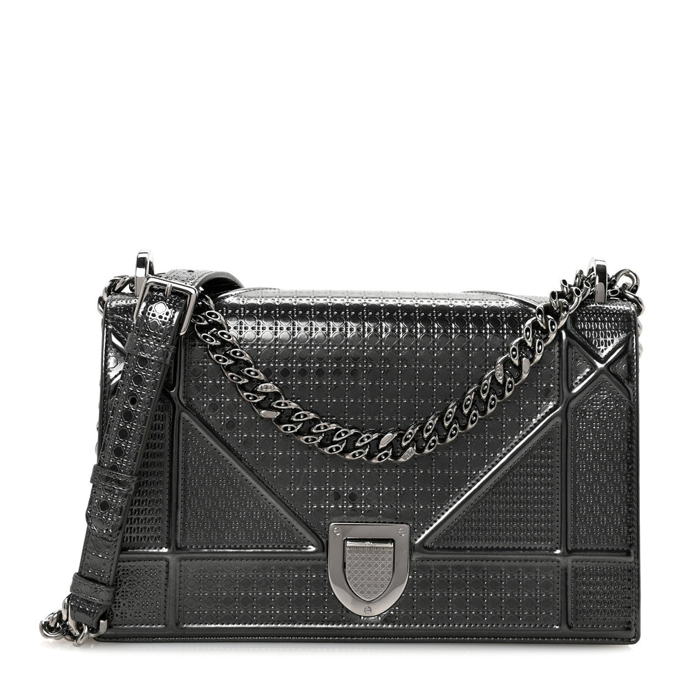 Christian Dior Metallic Patent Micro-Cannage Medium Diorama Flap Bag ...