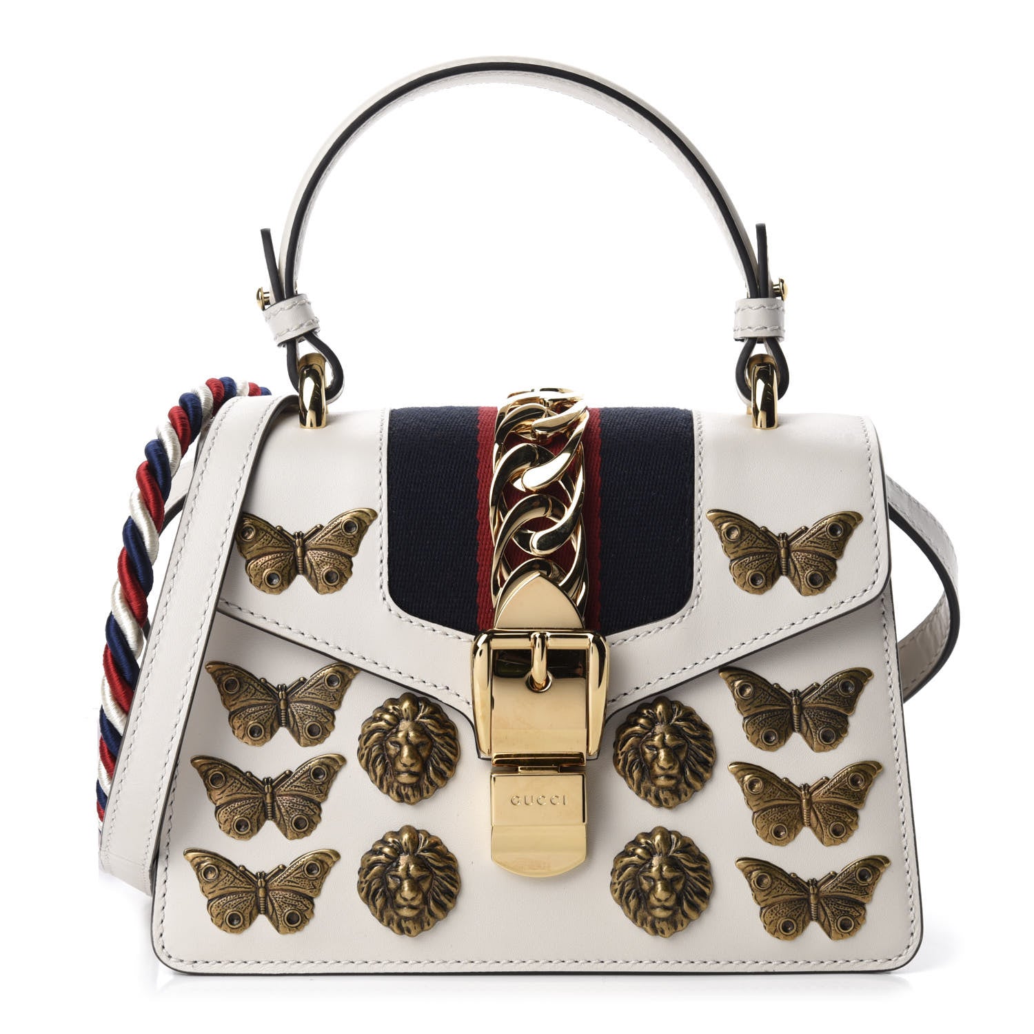 Gucci Calfskin Animal Studs Mini Sylvie Top Handle Bag White 682734 ...