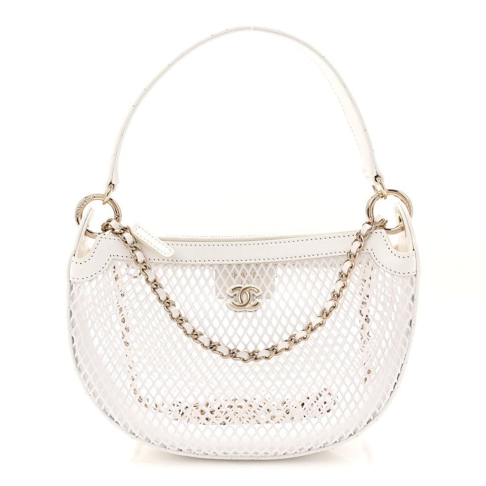 Chanel Mesh Shiny Lambskin Chain Hobo White 1804016 – FASHIONPHILE