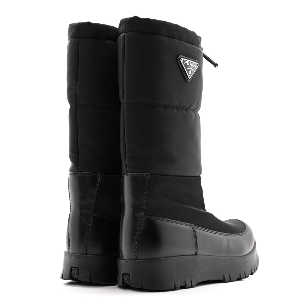 Prada Nylon Gabardin Metal Triangle Logo Padded Moon Boots 39.5 Black ...
