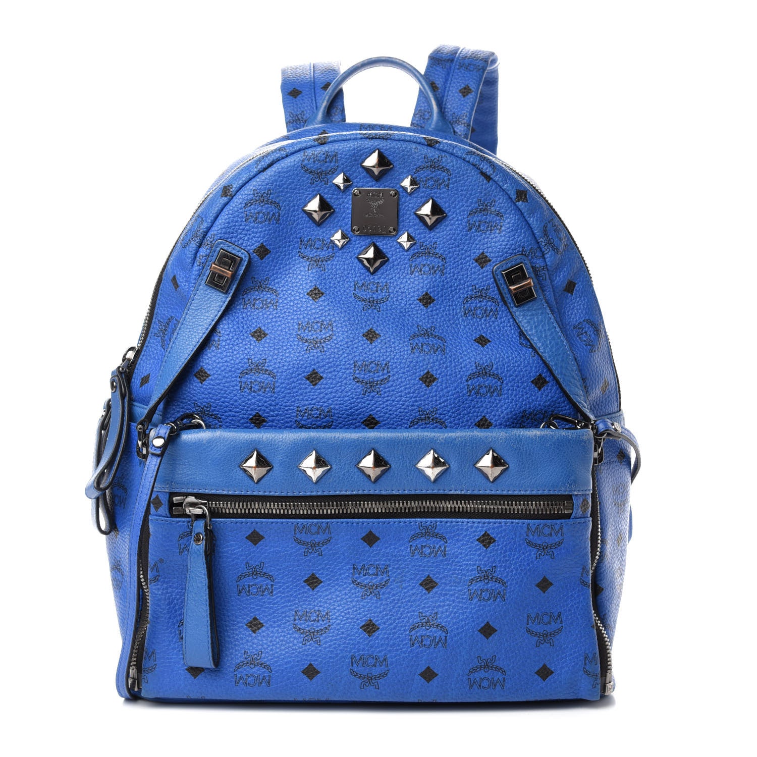 MCM Visetos Medium Studded Dual Stark Backpack Blue 764063 – FASHIONPHILE