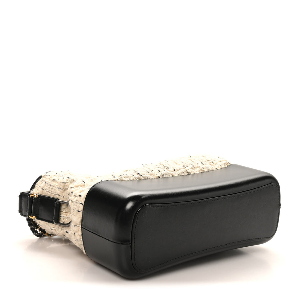 Chanel Tweed Calfskin Quilted Medium Gabrielle Hobo Ivory Black 1860059 ...