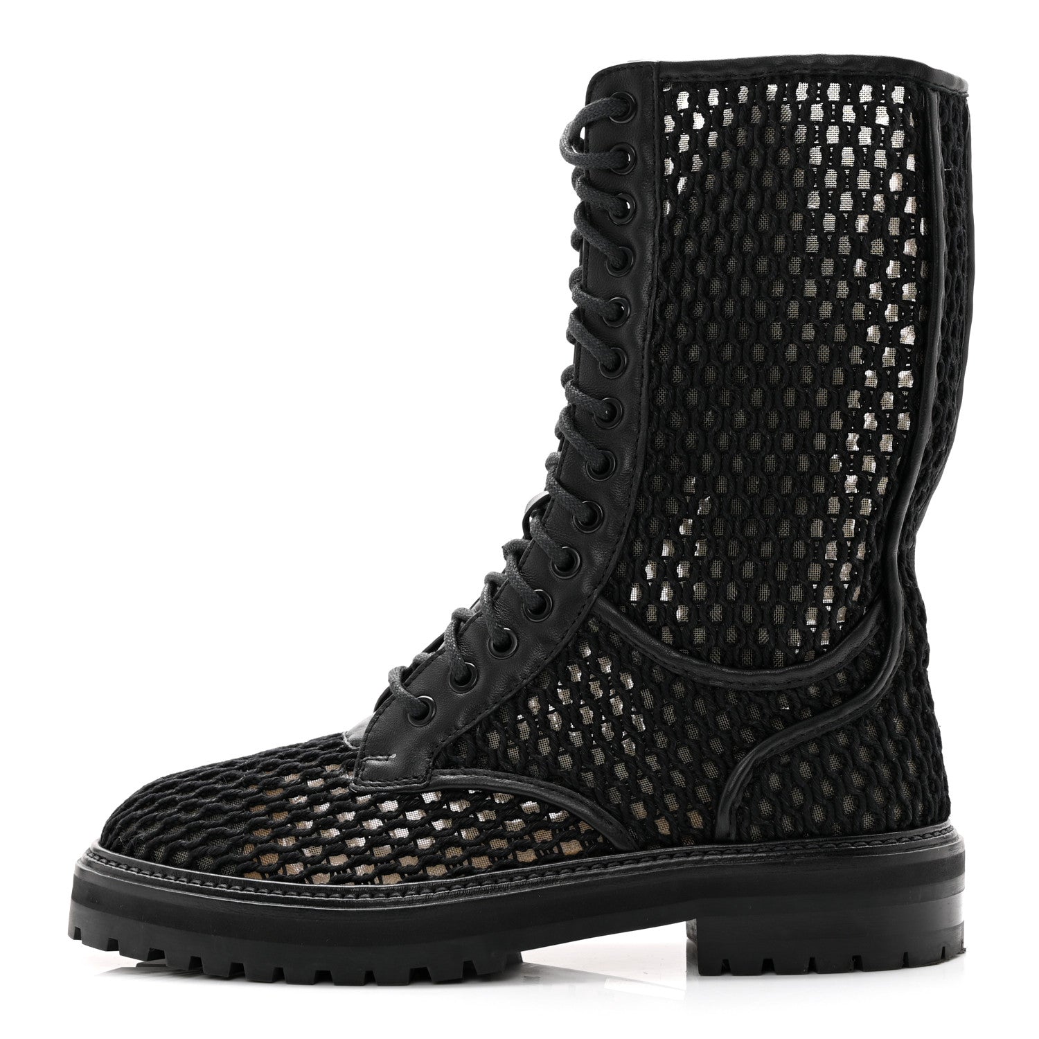 Jimmy Choo Calfskin Fabric Woven Mesh Combat Boots 38.5 Black 1398815 ...