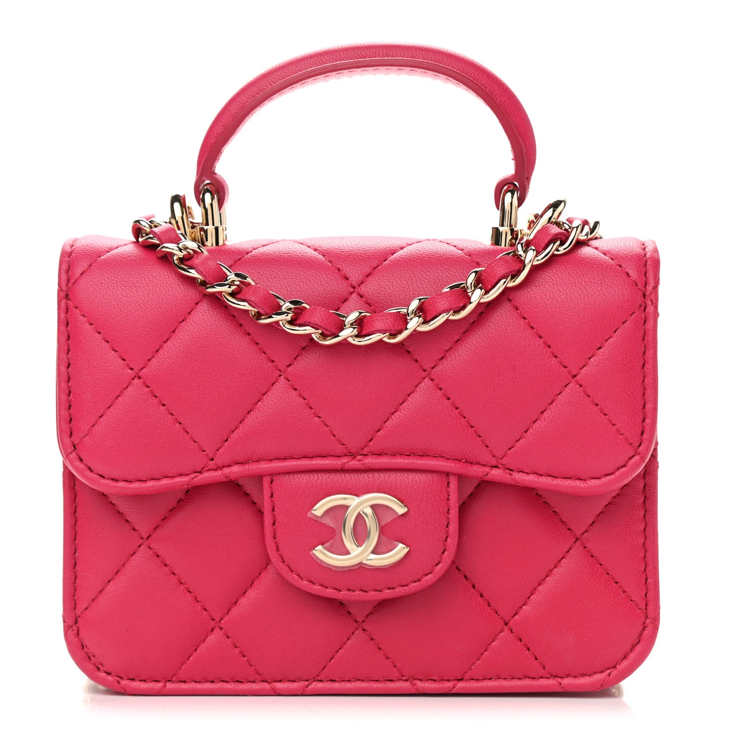Chanel Lambskin Quilted Top Handle Flap Coin Purse With Chain Dark Pink ...