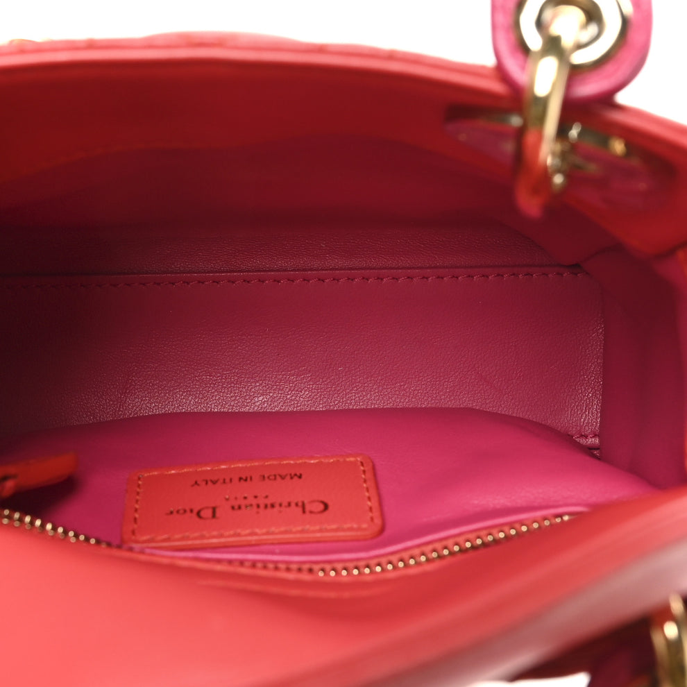 Christian Dior Lambskin Cannage Mini Bi-Color Lady Dior Red Fuchsia ...