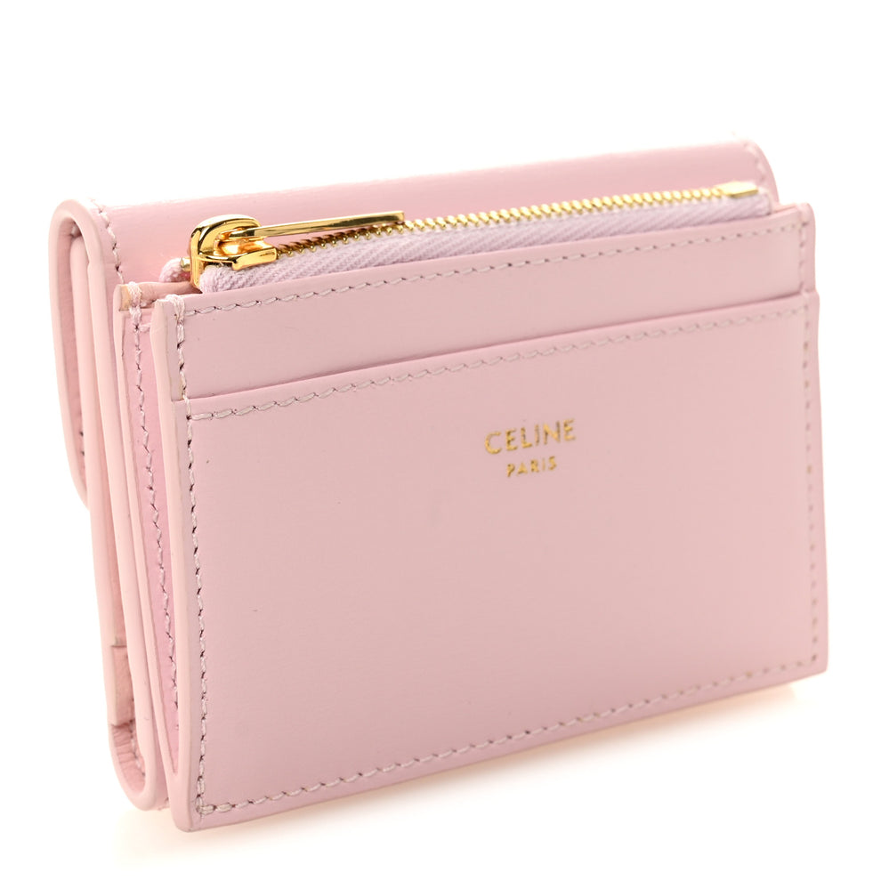 Celine Shiny Calfskin Compact Triomphe Wallet With Coin Purse Pink ...