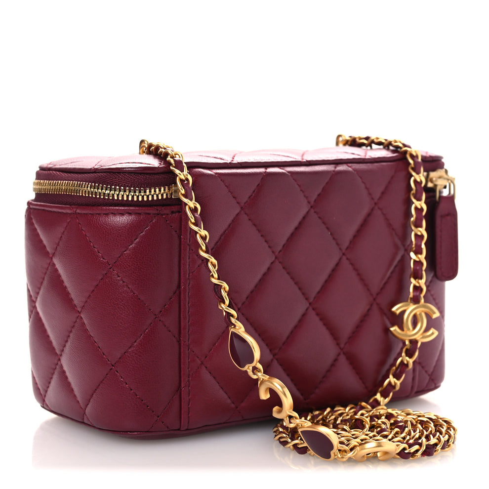Chanel Lambskin Enamel Quilted Small Coco Hearts Vanity Case With Chain ...
