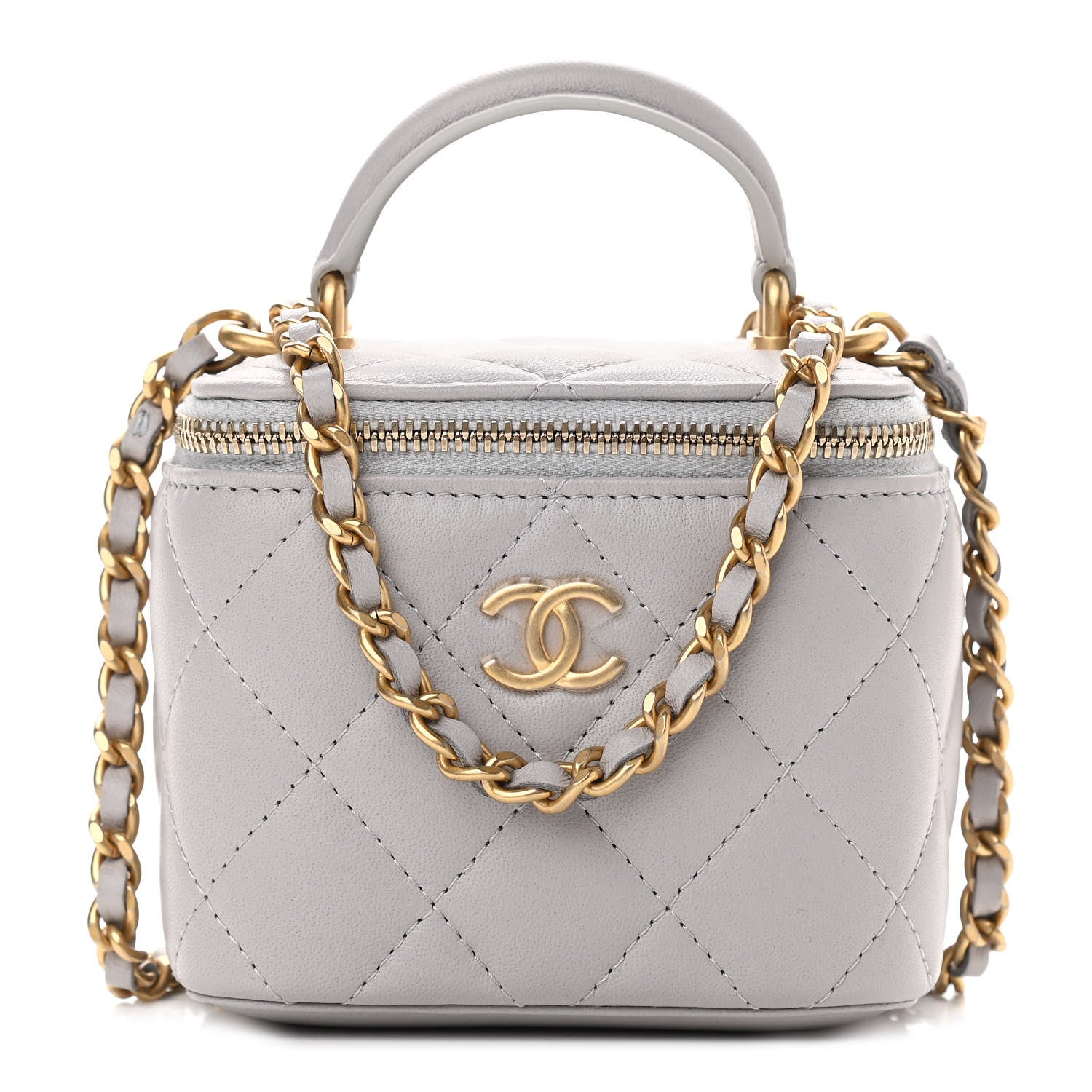 Chanel Lambskin Quilted Top Handle Mini Vanity Case With Chain Grey ...