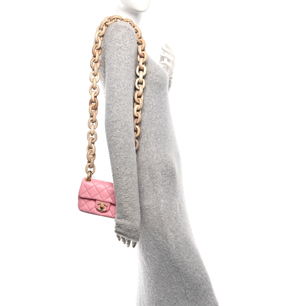 Chanel Lambskin Wenge Quilted Mini Fashion Wood Square Flap Pink ...