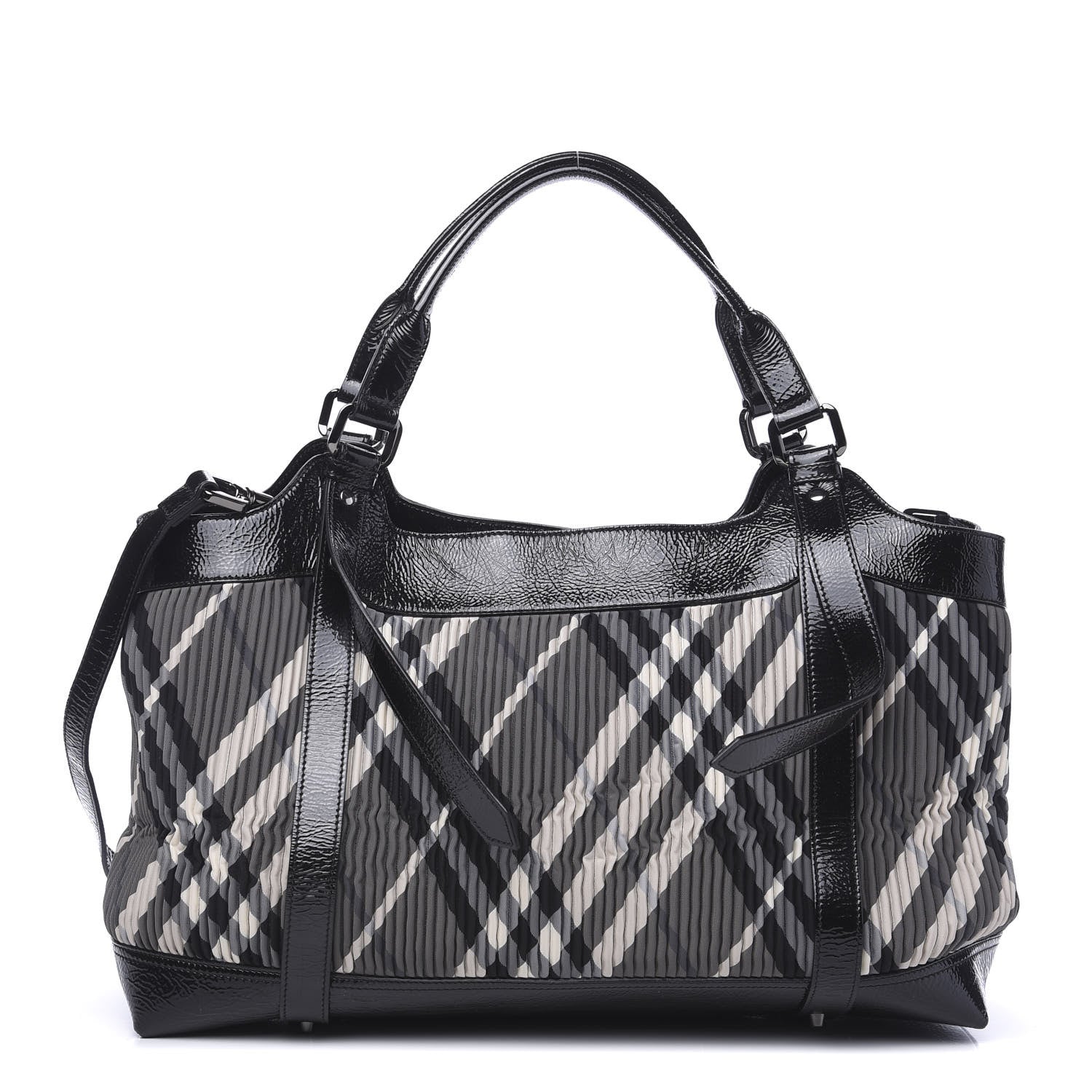 Burberry Nylon Beat Check Pleated East West Tote Black 575629 ...