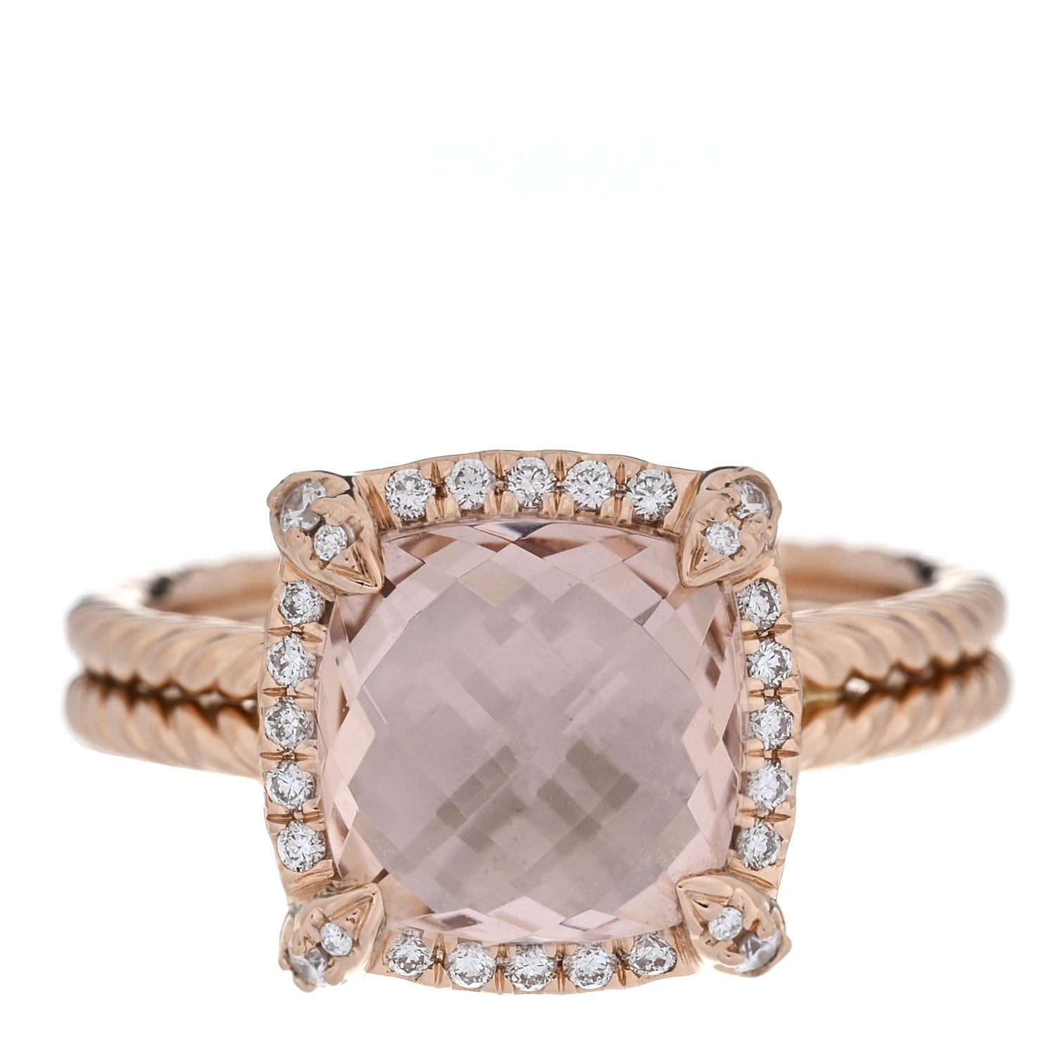 David Yurman 18K Rose Gold Diamond Morganite 9mm Chatelaine Ring 53 6.5 ...
