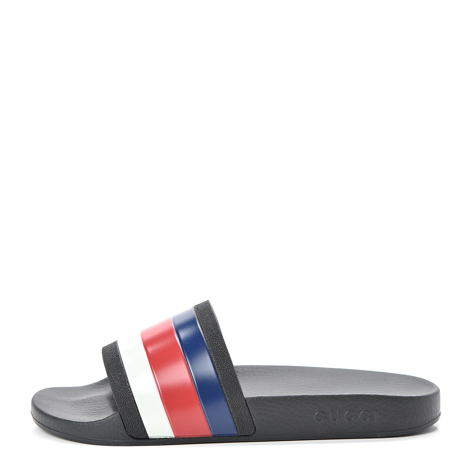 Gucci Rubber Web Mens Pool Slide Sandals 9 Black Mystic White Hibiscus ...