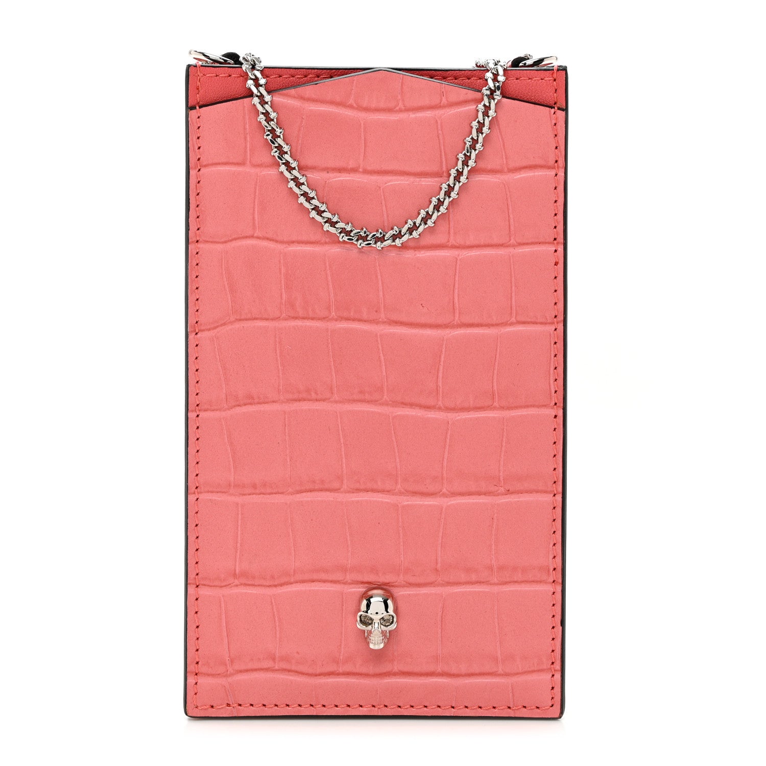 Alexander McQueen Calfskin Crocodile Embossed Chain Phone Case Neon ...