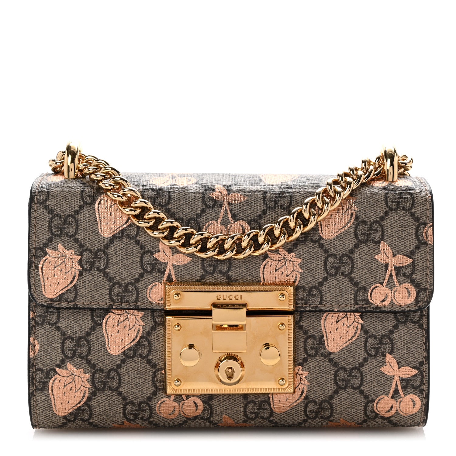 Gucci GG Supreme Monogram Berry Textured Dollar Calfskin Small Padlock ...