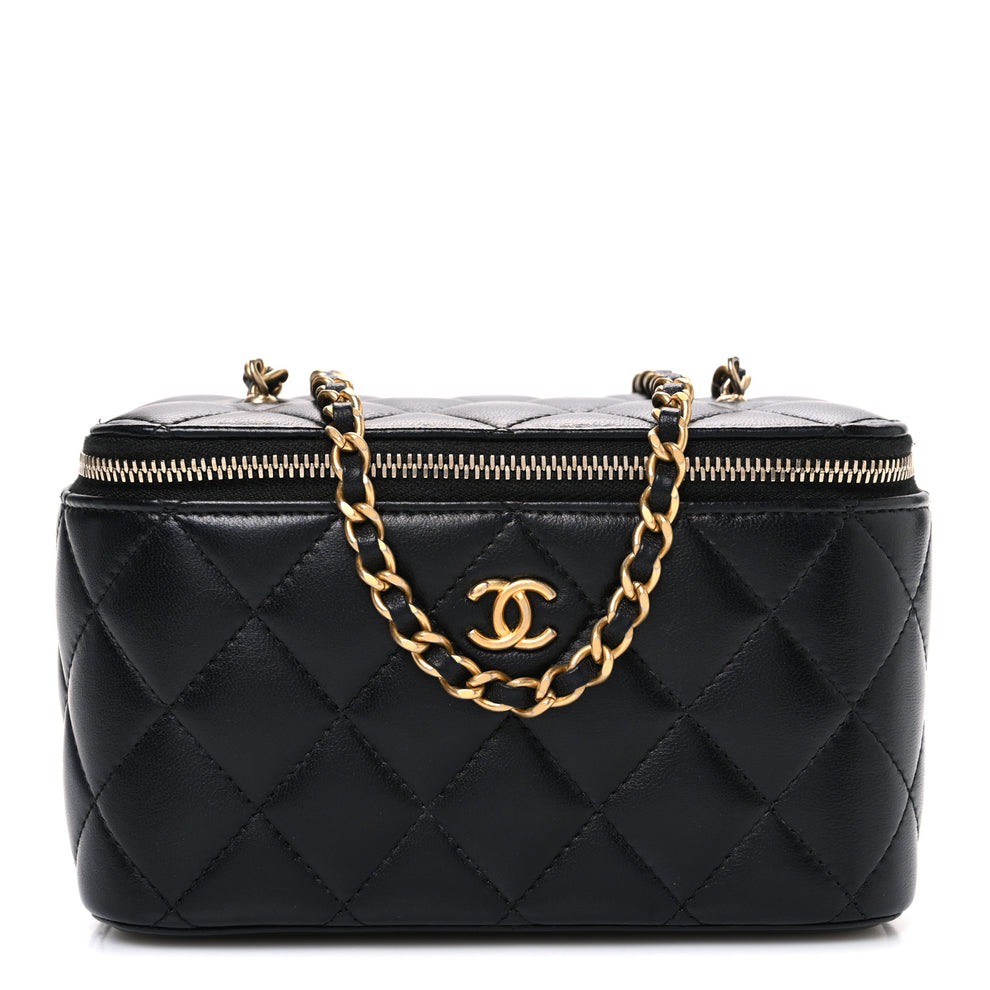 Chanel Lambskin Quilted Pearl Crush Small Vanity Case With Chain Black ...