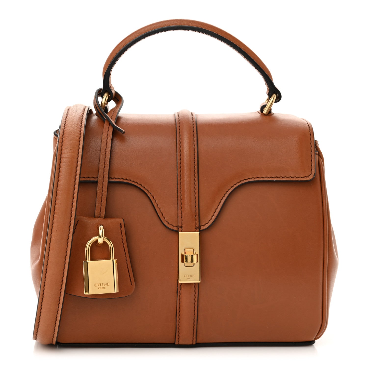 Celine Satinated Calfskin Mini 16 Top Handle Bag Tan 1627047 – FASHIONPHILE