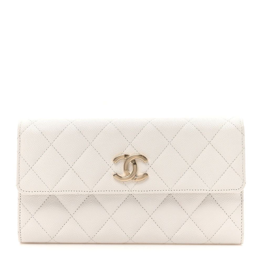 Chanel Caviar Quilted Striated CC Large Gusset Flap Wallet White ...