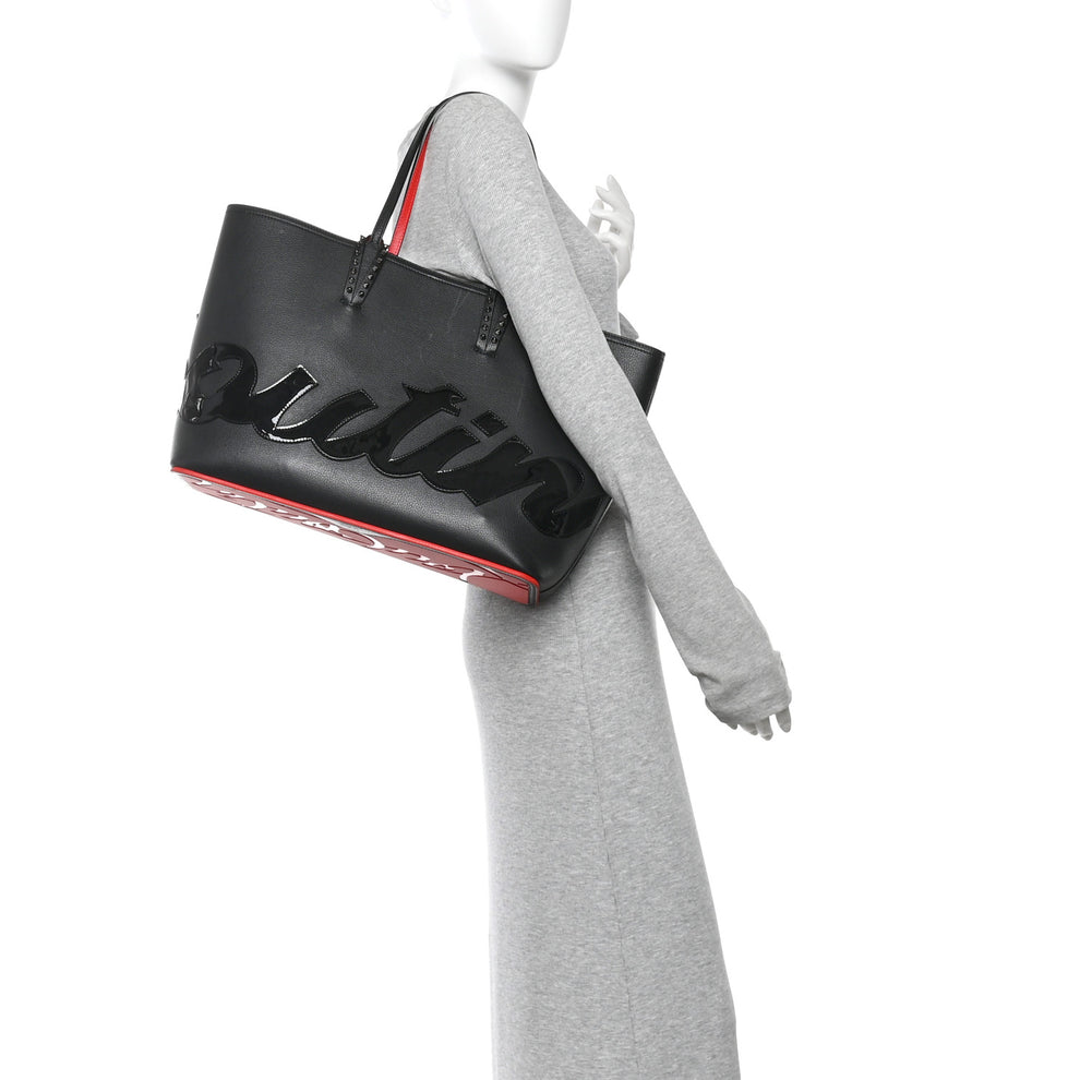 Christian Louboutin Calfskin Patent Logo Spikes East West Cabata Tote ...