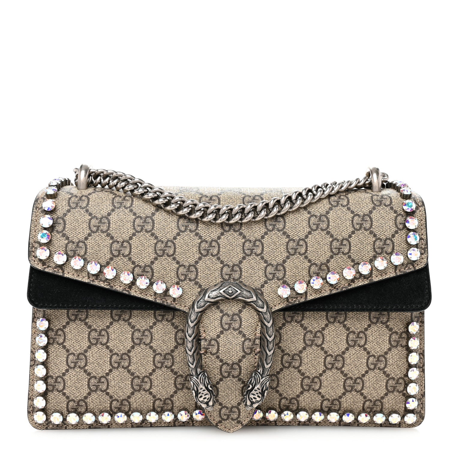 Gucci GG Supreme Monogram Crystal Small Dionysus Shoulder Bag Black ...