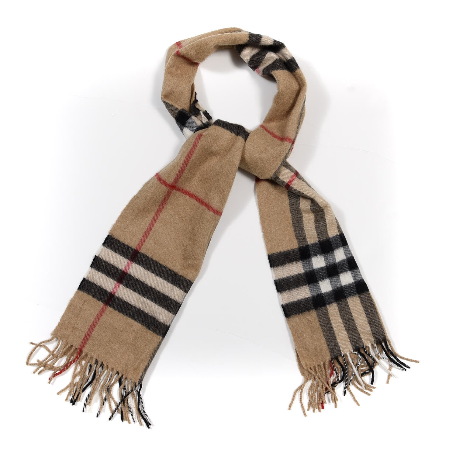 Burberry Cashmere Classic Check Fringe Scarf Camel 620365 – FASHIONPHILE