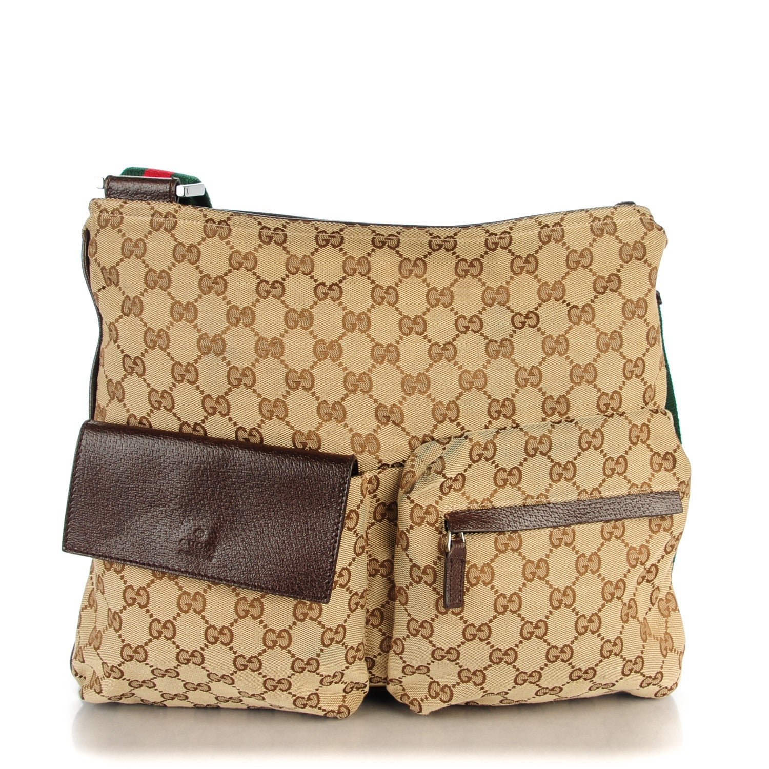 Gucci Monogram Web Medium Double Pocket Messenger Bag Dark Brown 140474 ...
