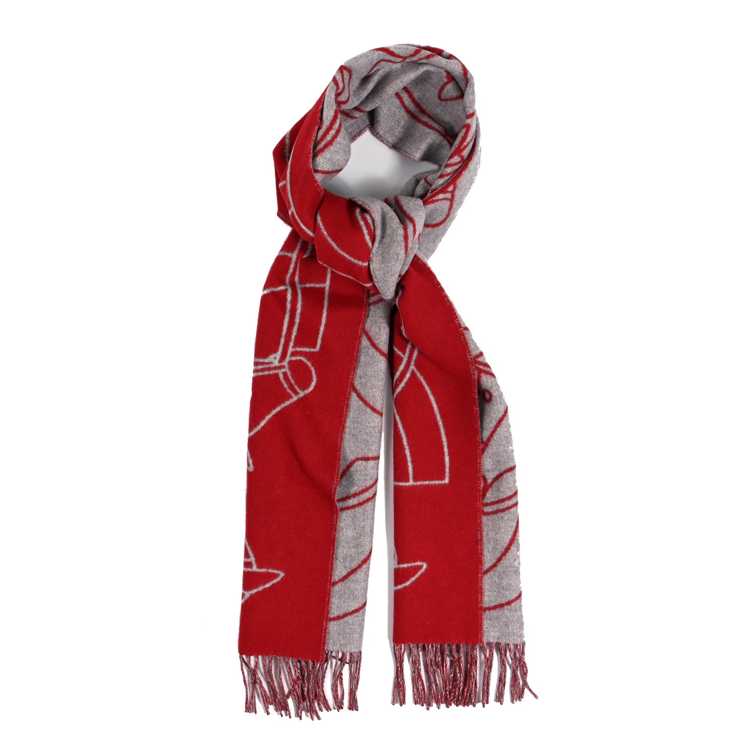 Hermes Cashmere Casaque Entrelacs Equestres Muffler Gris Clair Rouge ...
