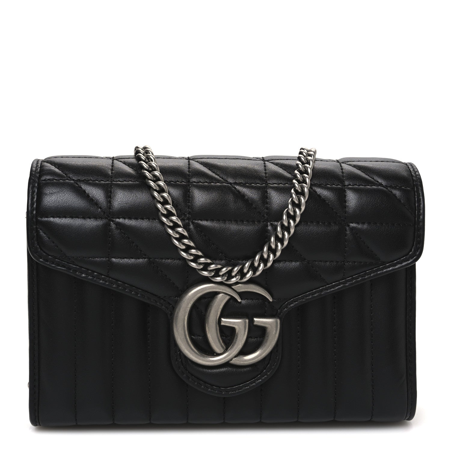 Gucci Calfskin Matelasse Aria GG Marmont Chain Wallet Black 1750117 ...
