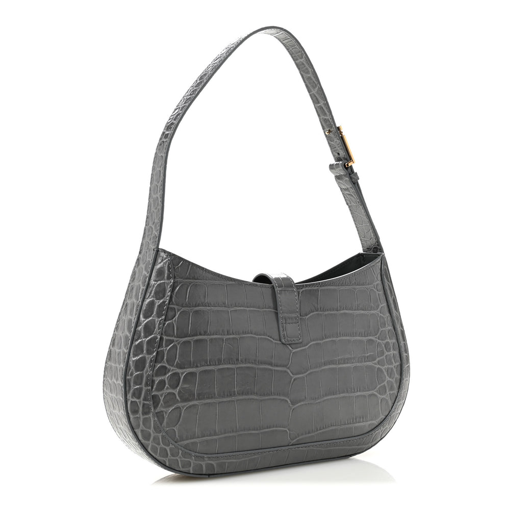 Versace Calfskin Crocodile Embossed Large Greca Goddess Bag Charcoal ...