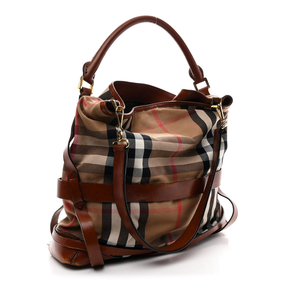 Burberry House Check Bridle Calfskin Medium Gosford Hobo Dark Tan ...
