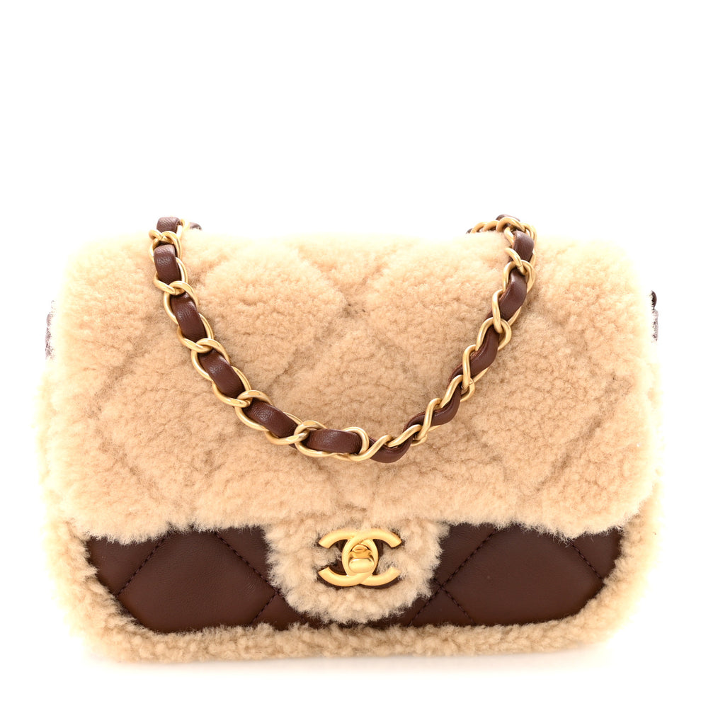 Chanel Shearling Lambskin Quilted Mini Furry Coco Flap Beige Brown ...