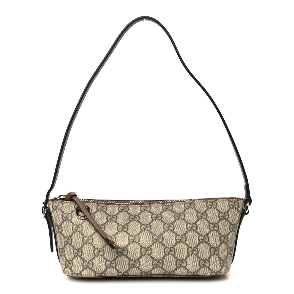 Gucci GG Supreme Monogram Emblem Small Shoulder Bag Beige Dark Brown ...