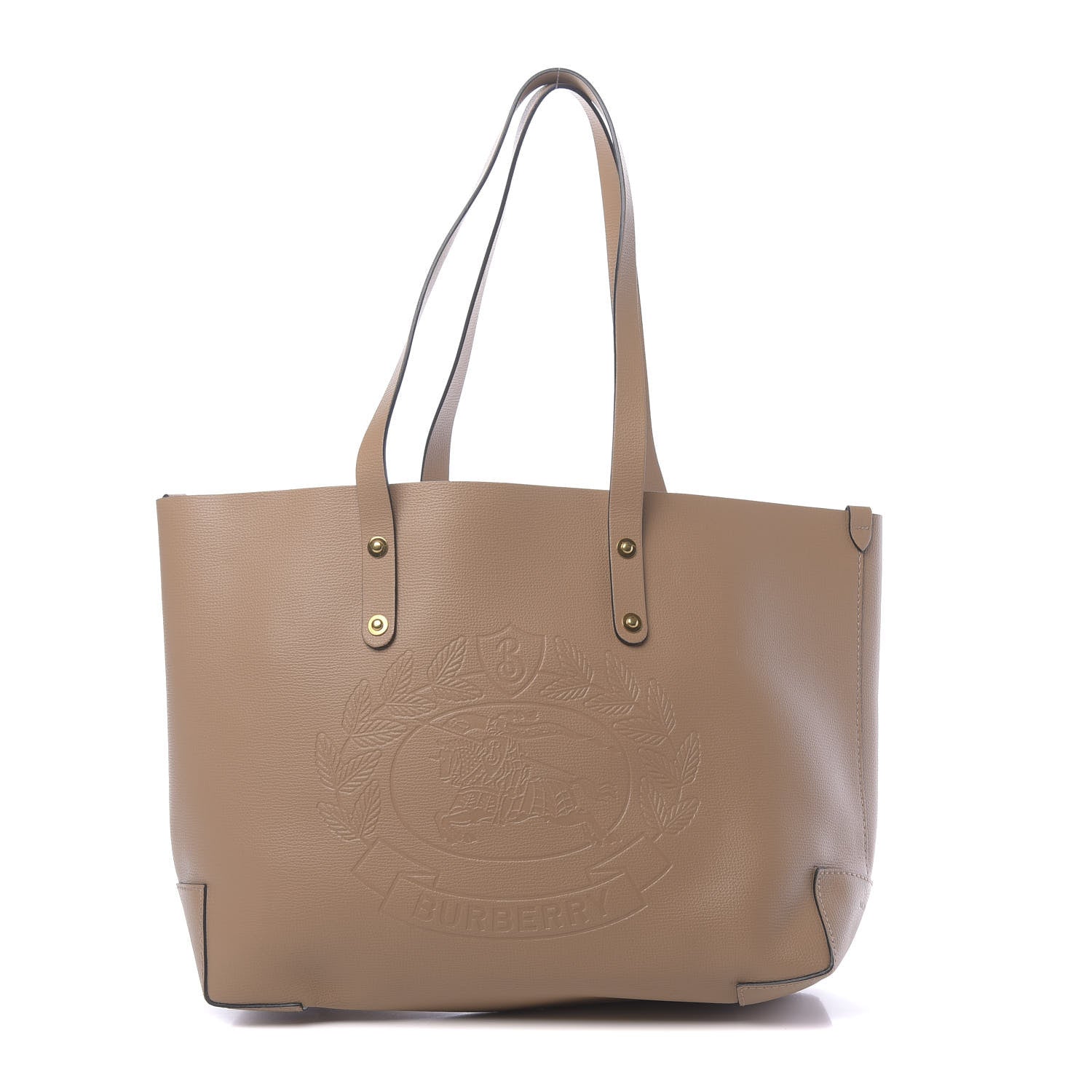Burberry Calfskin Embossed Crest Medium Tote Camel 647361 – FASHIONPHILE