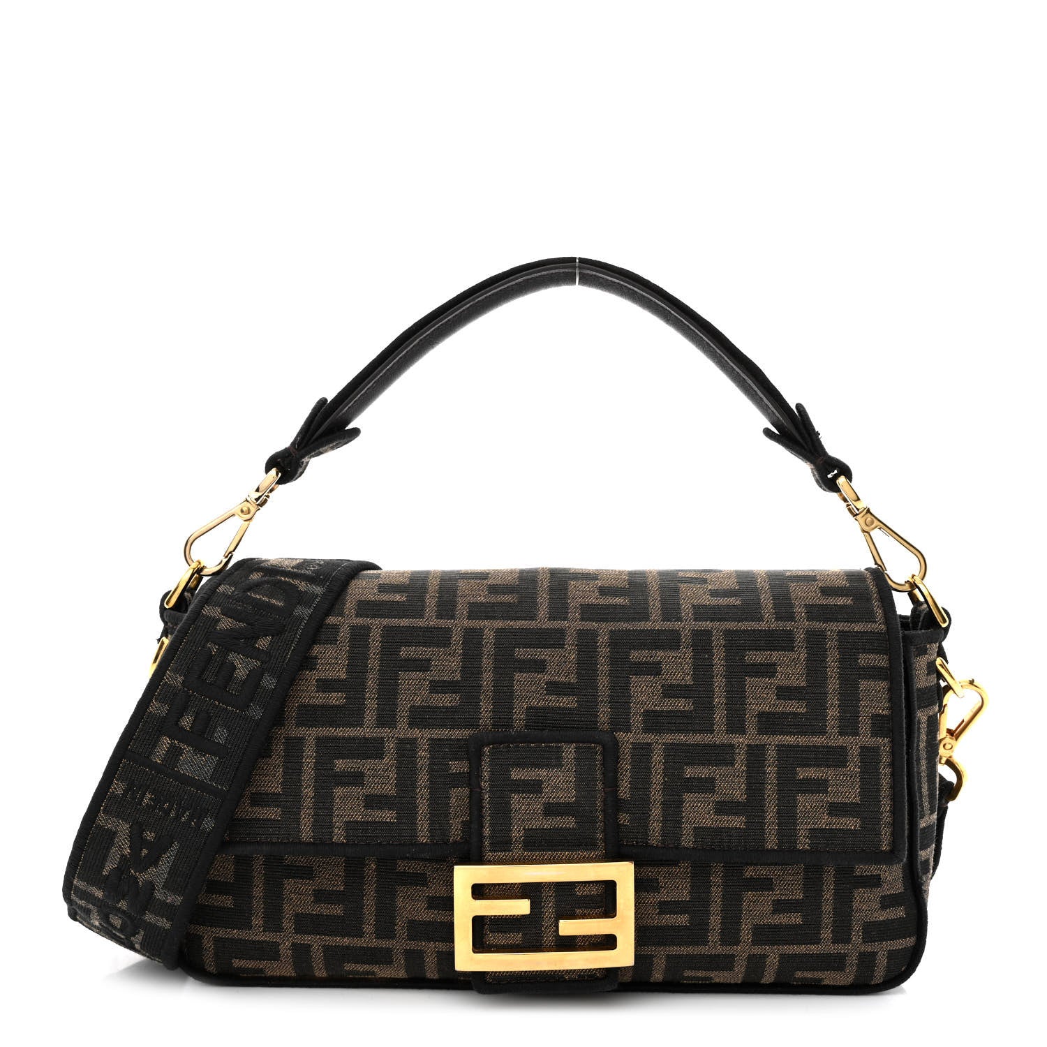 Fendi Fabric Jacquard FF 1974 Medium Baguette Tobacco Moro Black ...