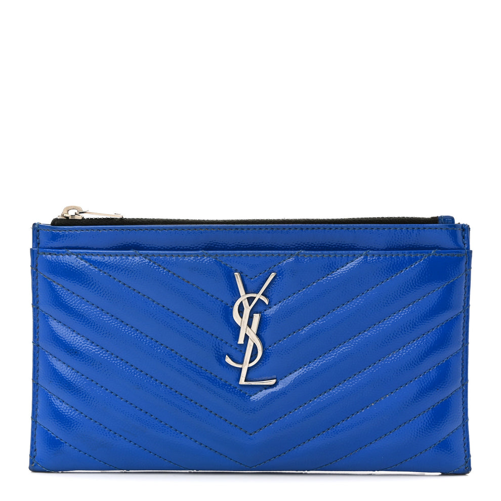 Saint Laurent Grain De Poudre Chevron Monogram Bill Pouch Neon Blue ...