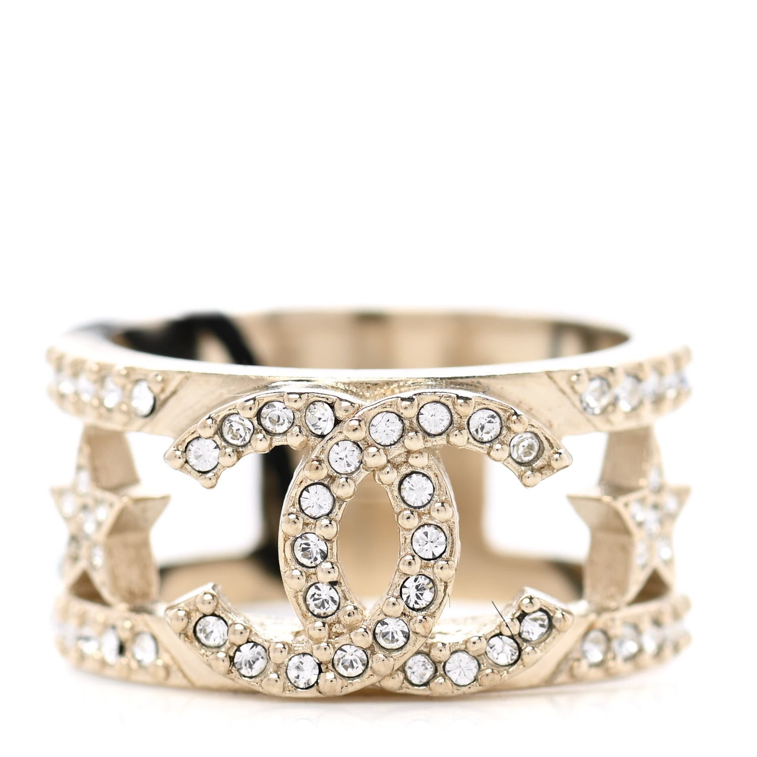 Chanel Metal Crystal CC Star Ring 52 6 Light Gold 1093260 – FASHIONPHILE