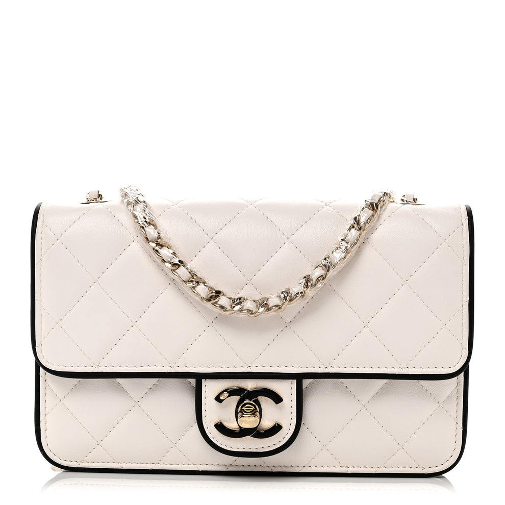 Chanel Lambskin Quilted Resin CC Mini Flap Bag White Black 1881680 ...