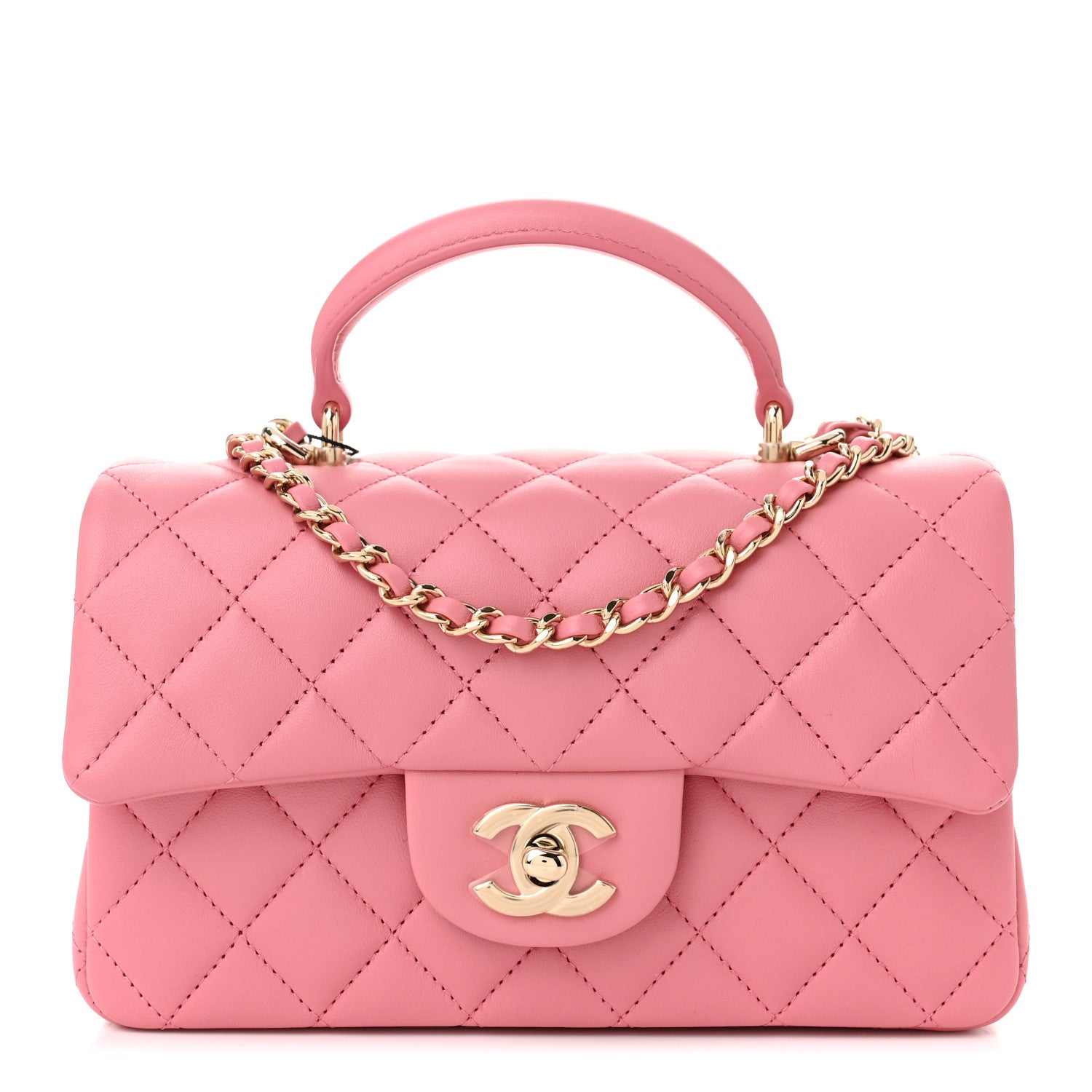 Chanel Lambskin Quilted Mini Top Handle Rectangular Flap Pink 1664521 ...