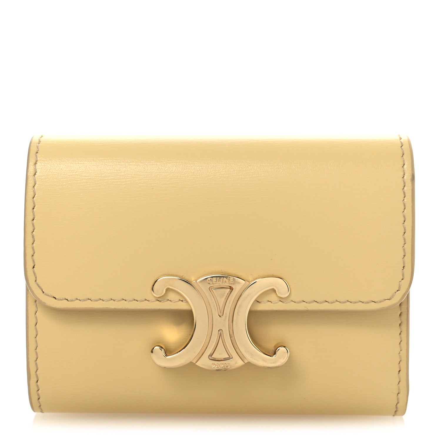 Celine Shiny Calfskin Compact Triomphe Wallet With Coin Purse Pollen ...