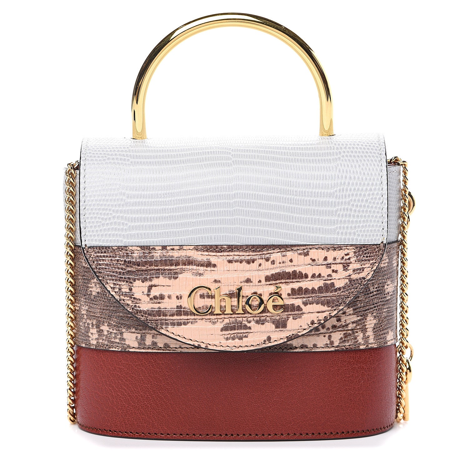 Chloe Calfskin Lizard Embossed Small Aby Lock Sepia Brown 556724 ...