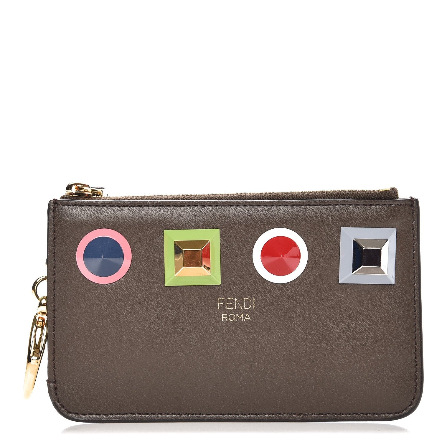 Fendi Vitello Liberty Studded Large Key Case Pouch Carbone Multicolor ...
