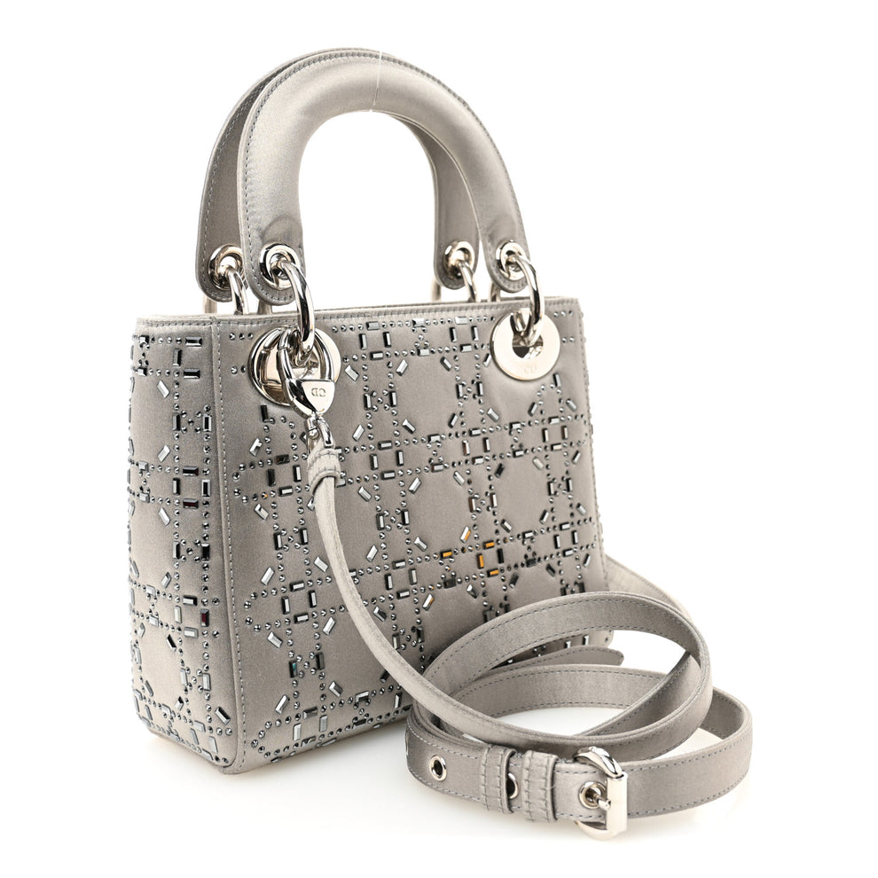 Christian Dior Satin Crystal Cannage Mini Lady Dior Gray 1789411 ...