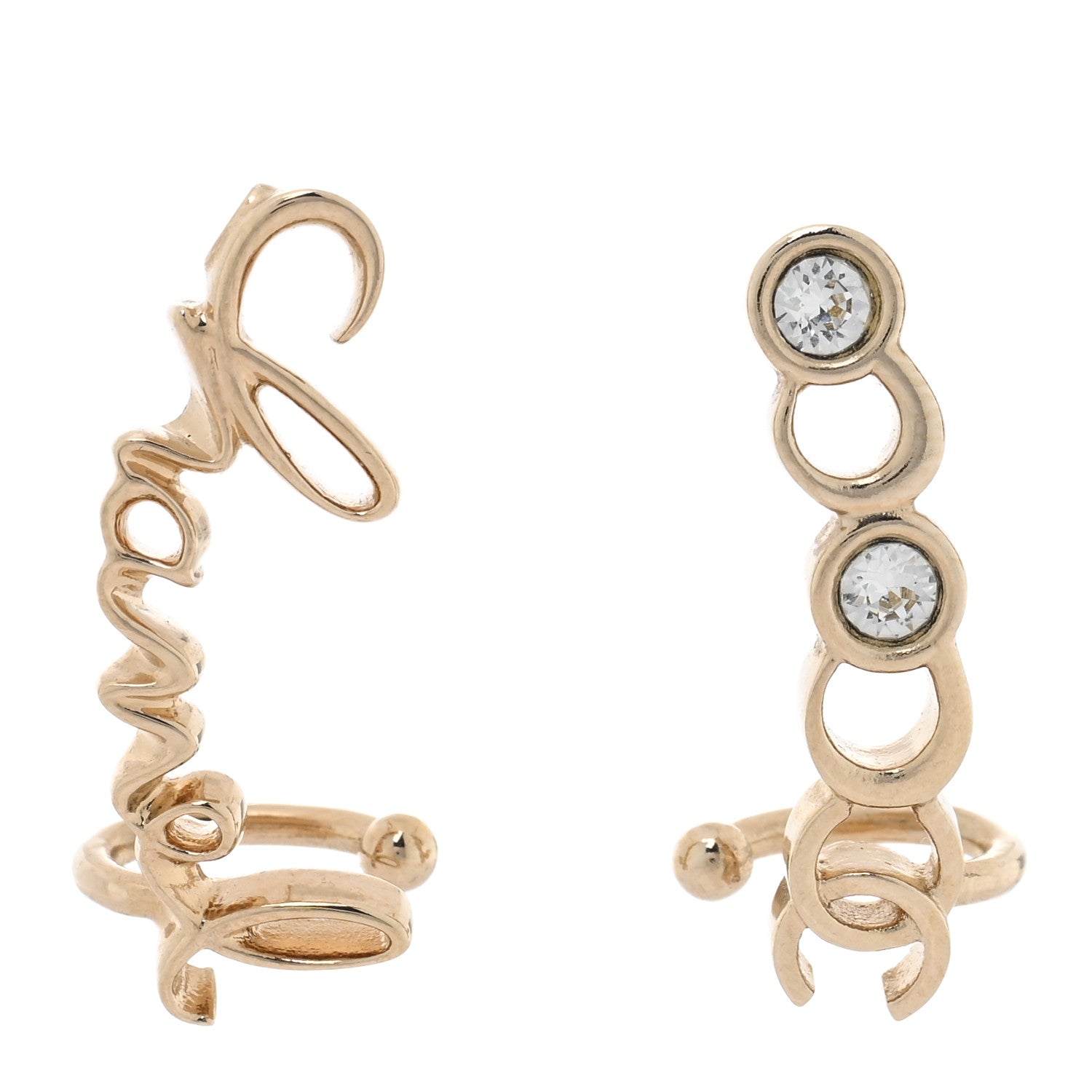 Chanel Metal Crystal Coco Script CC Climber Earrings Gold 1775832 ...