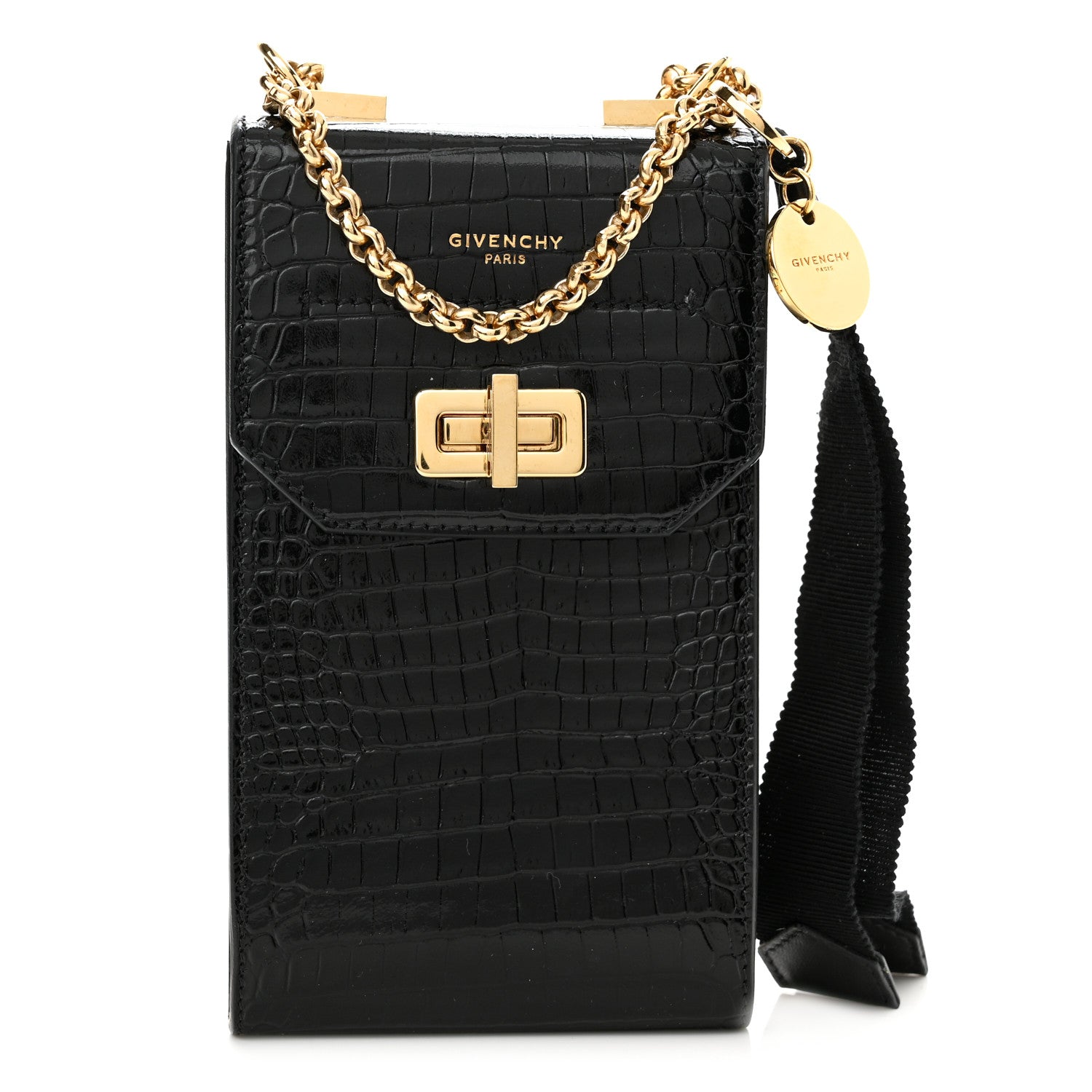 Givenchy Calfskin Crocodile Embossed Mini Phone Crossbody Bag Black ...