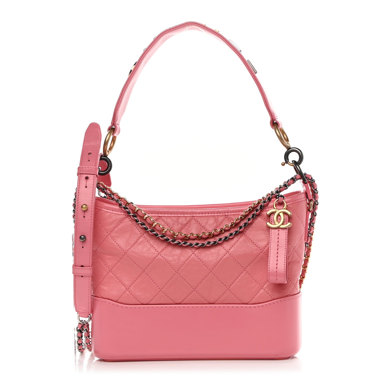 Chanel Aged Calfskin Quilted Small Gabrielle Logo Hobo Rose 1170238 ...
