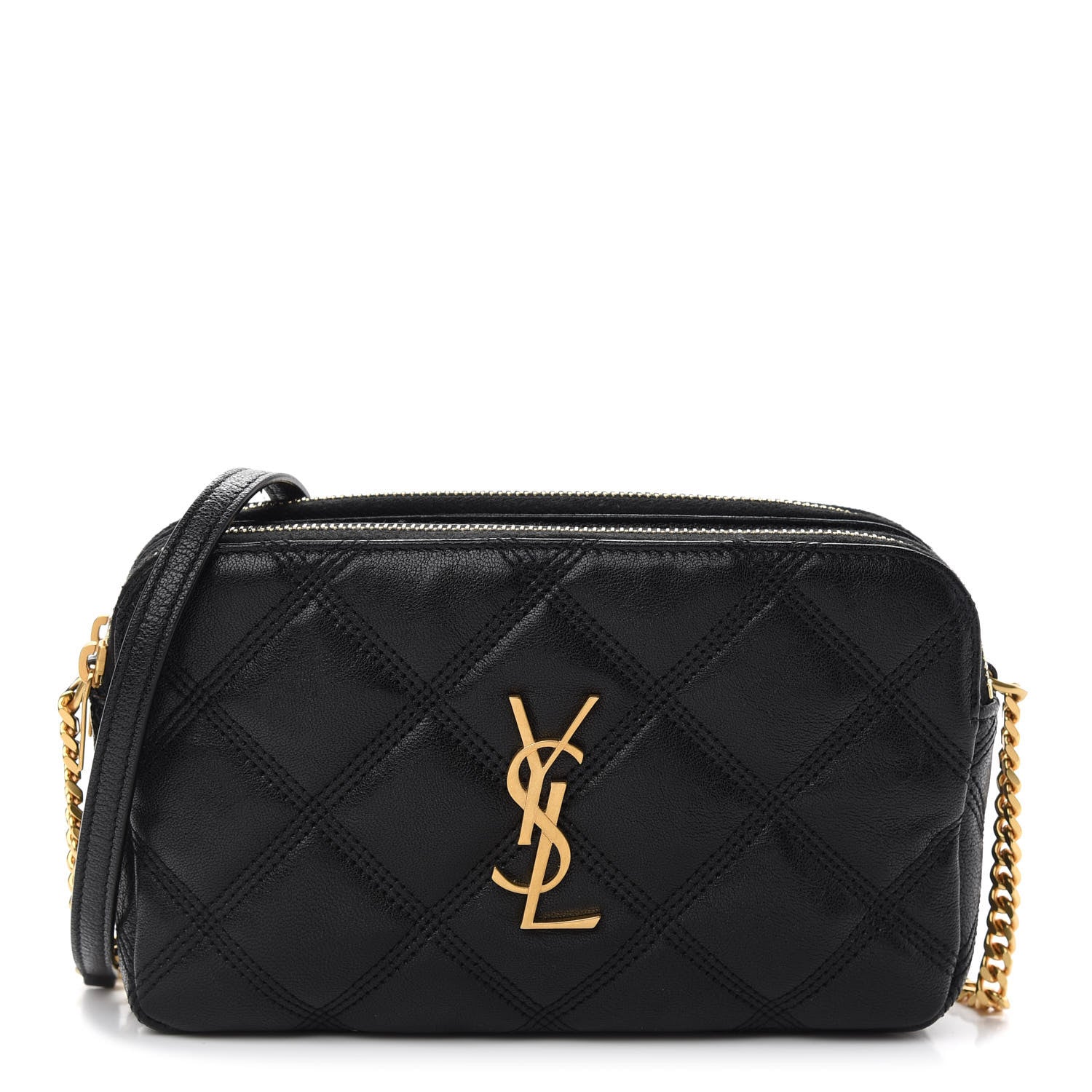 Saint Laurent Grained Lambskin Quilted Mini Becky Double Zip Bag Black ...
