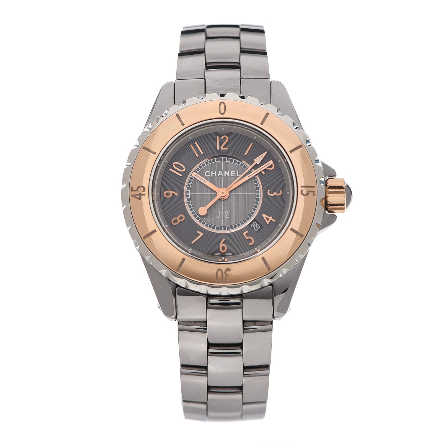 Chanel Titanium 18K Rose Gold Ceramic 33mm J12 Chromatic Quartz Watch ...