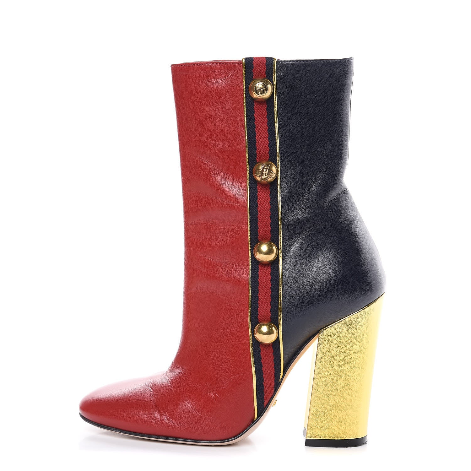 Gucci Malaga Kid Web Carly Mid Calf Boots 35.5 Hibiscus Red Oro Blue ...