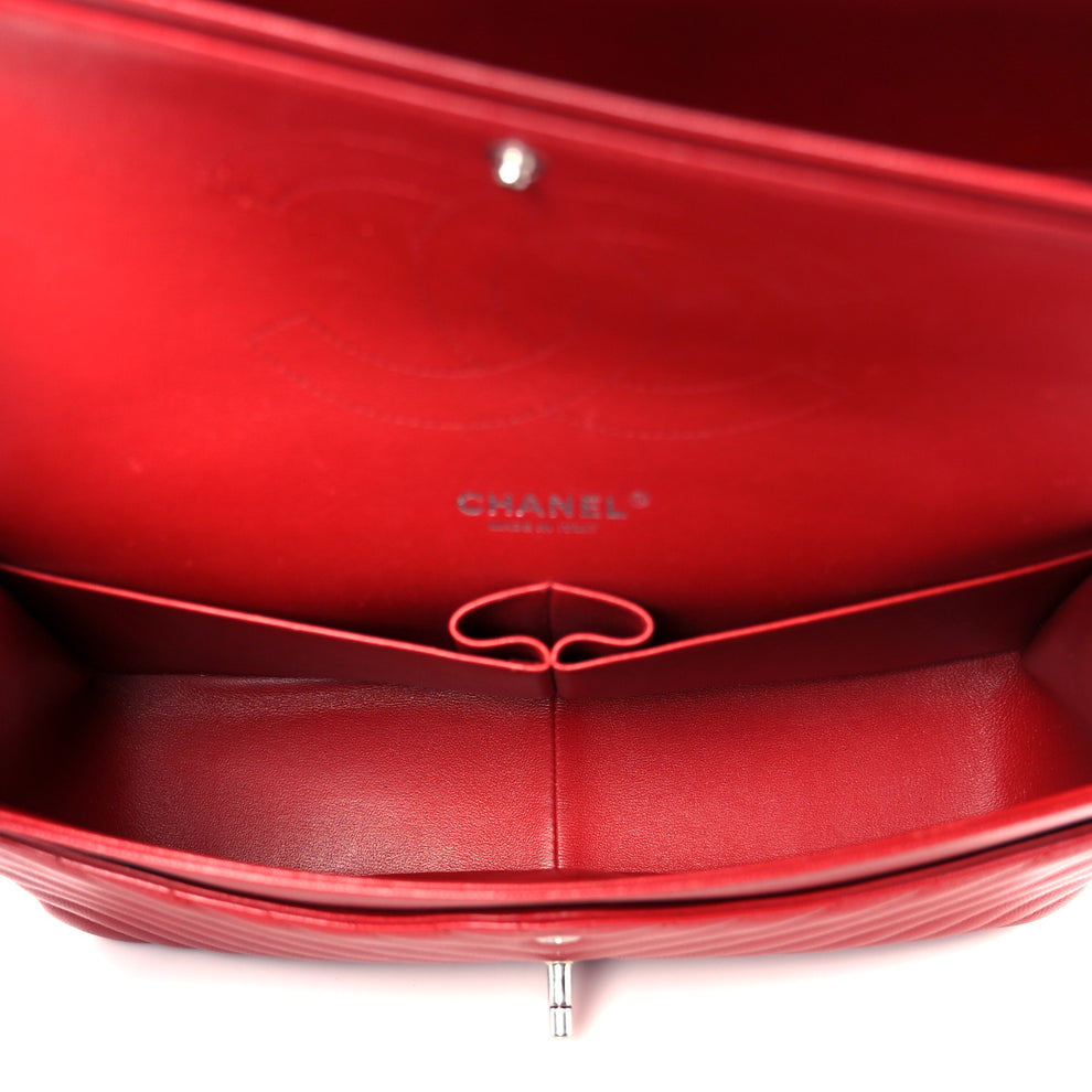 Chanel Caviar Chevron Quilted Jumbo Double Flap Dark Red 1784961 ...